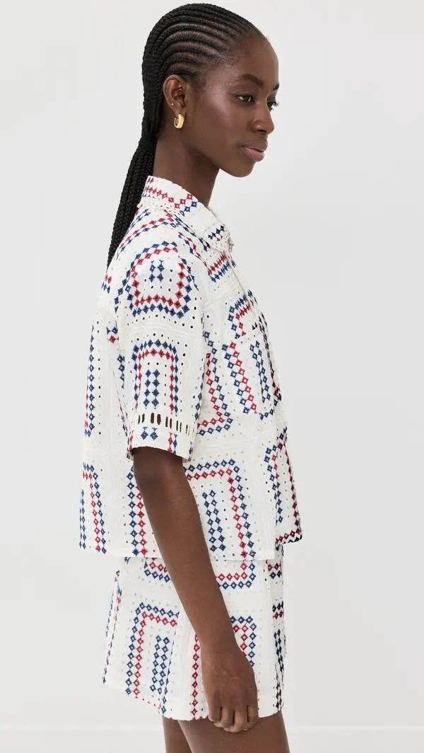 Hill House Home Annette Top In Geo Eyelet/Red White Blue - 30% Off